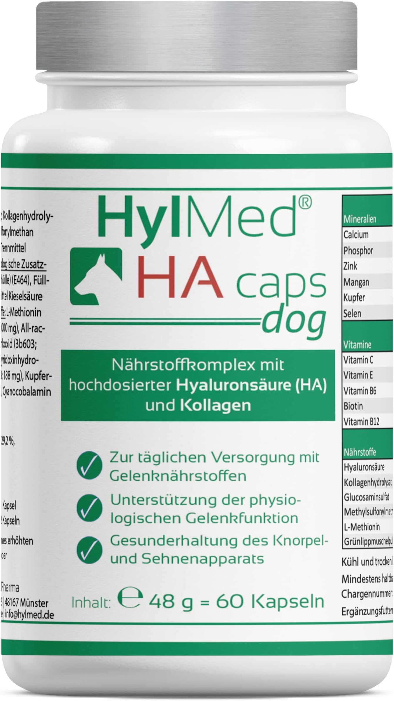 HylMed HA caps Dog, 17-in-1 Nährstoff-Komplex mit Hyaluronsäure ...