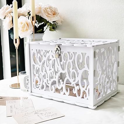 Amazon.com: OurWarm PVC Hollow Wedding Envelope Box with Lock and Card ...