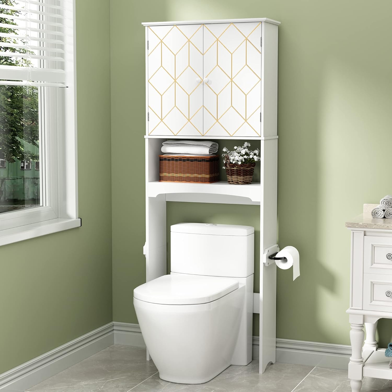 Amazon.com: AZODY Over The Toilet Storage Cabinet with Gold Trim ...