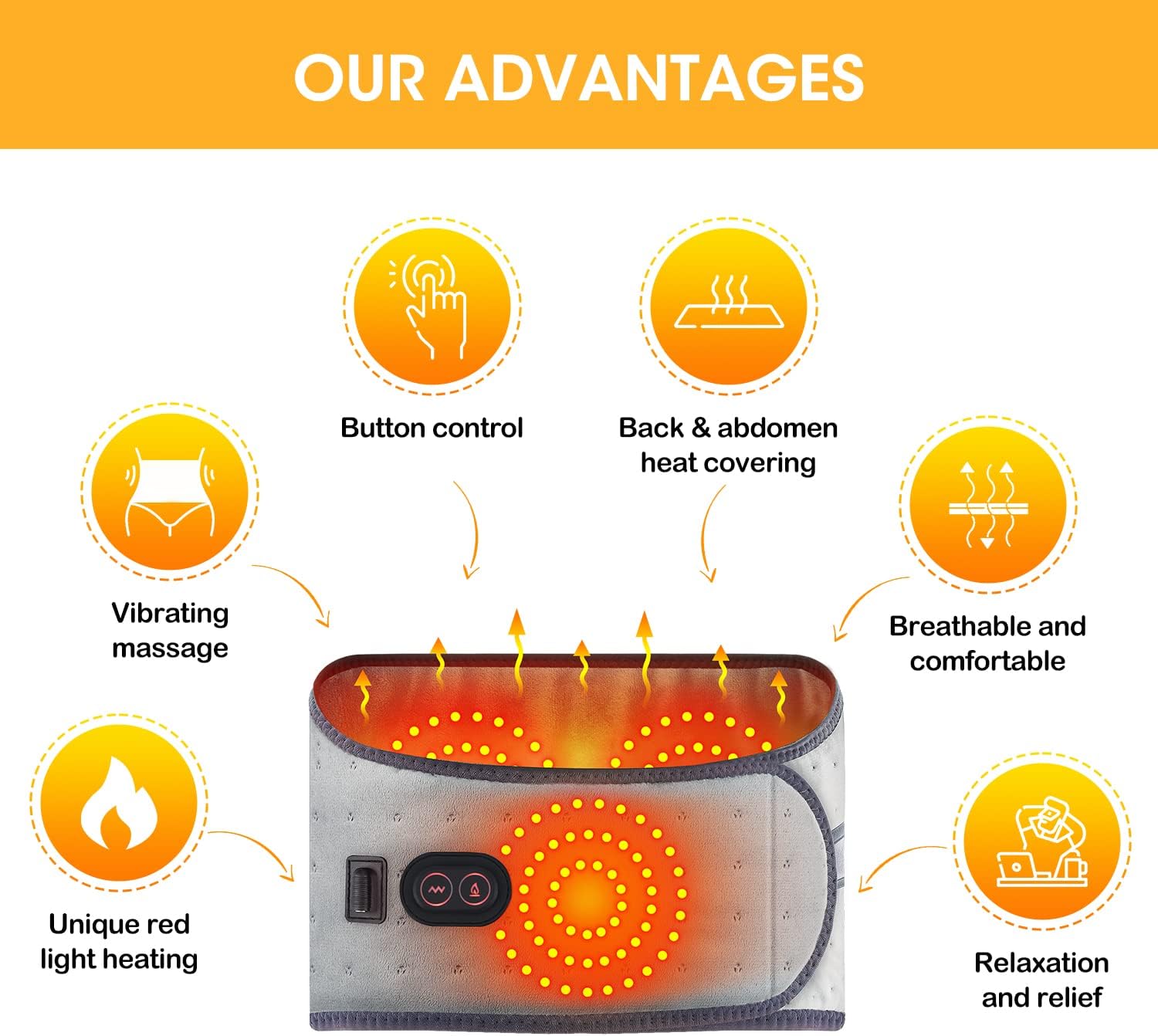 Electric Heating Pad for Back and Belly Massage, Heated Waist Belt ...