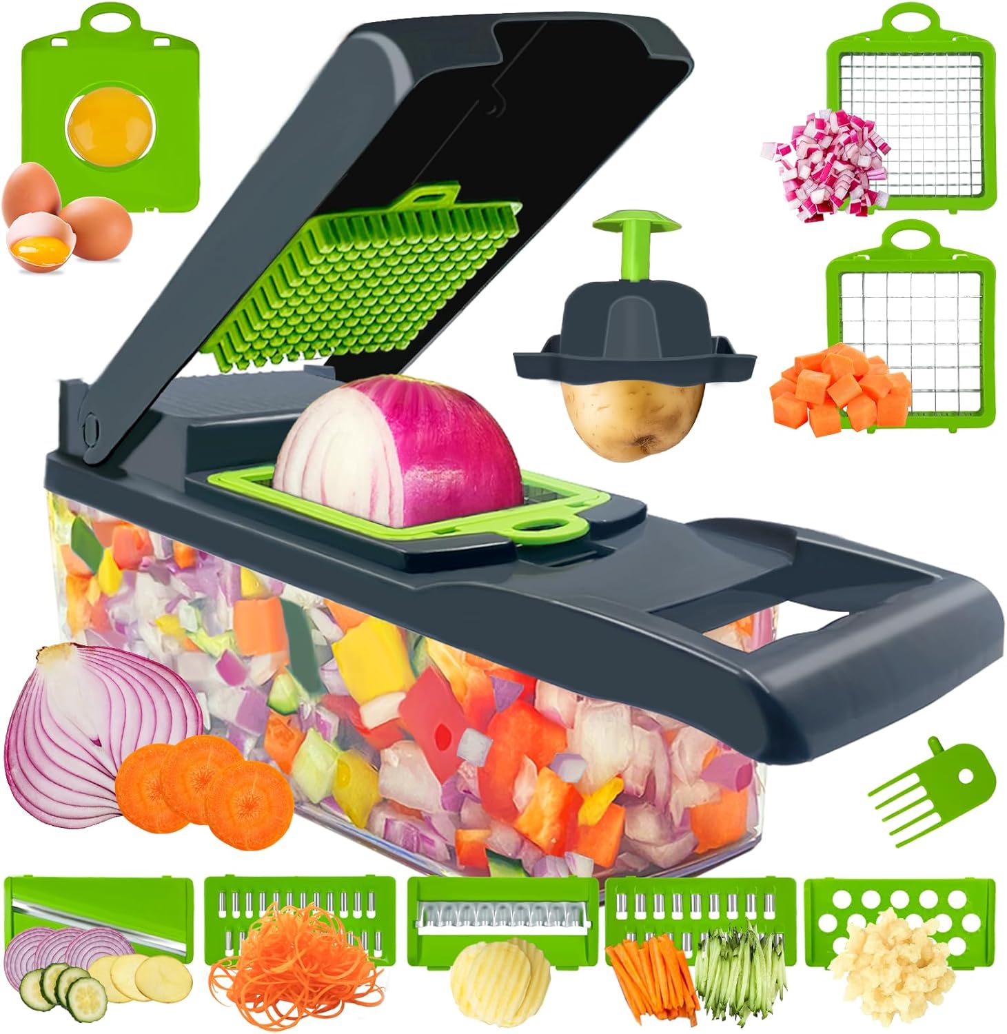 Amazon.com: Vegetable Chopper, Multifunctional 14-in-1 Kitchen Veggie ...