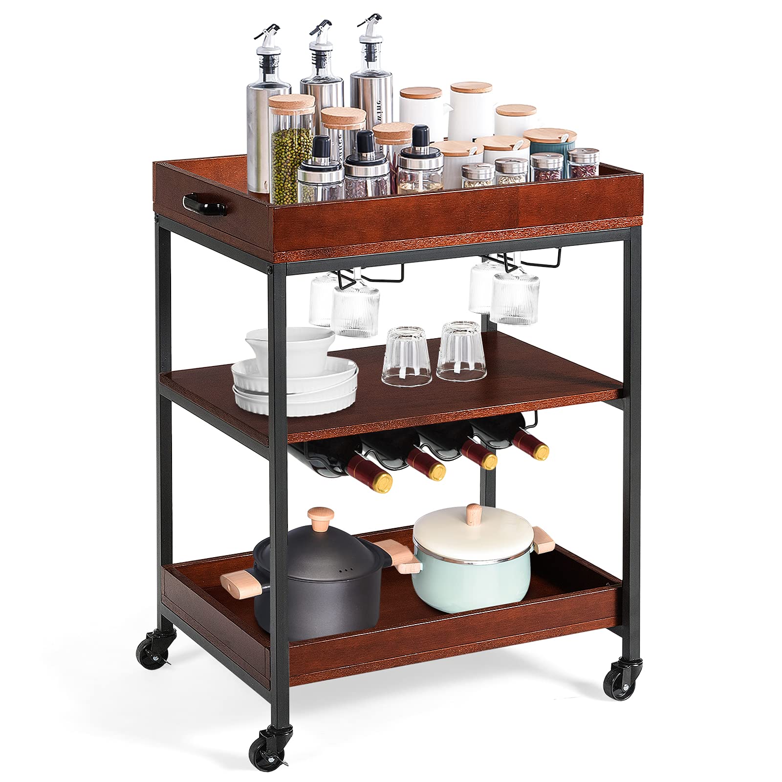 Giantex 3-Tier Kitchen Serving Trolley, Rolling Bar Island Serving Cart ...