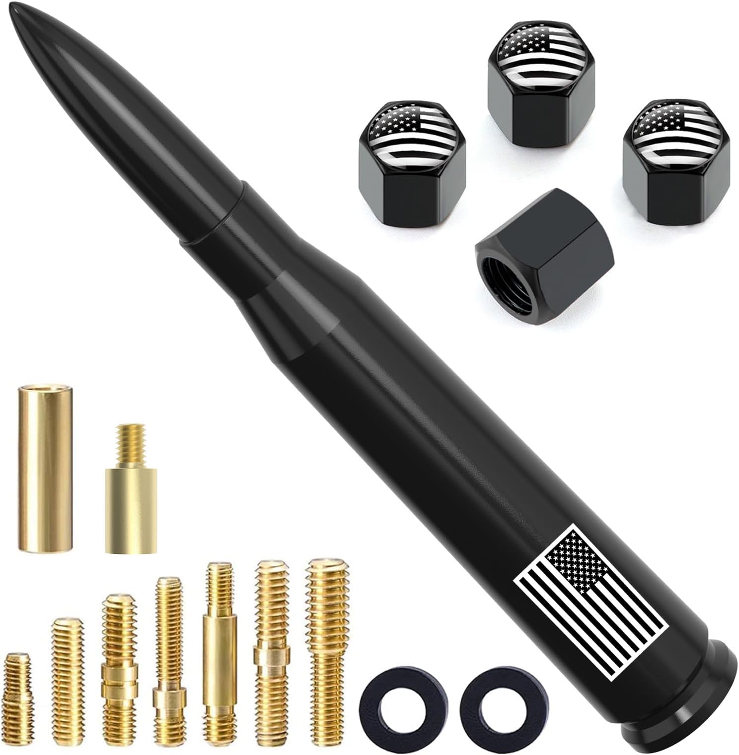 Amazon.com: Car Truck 50 Cal Bullet Antenna with Tire Stem Caps - Anti ...