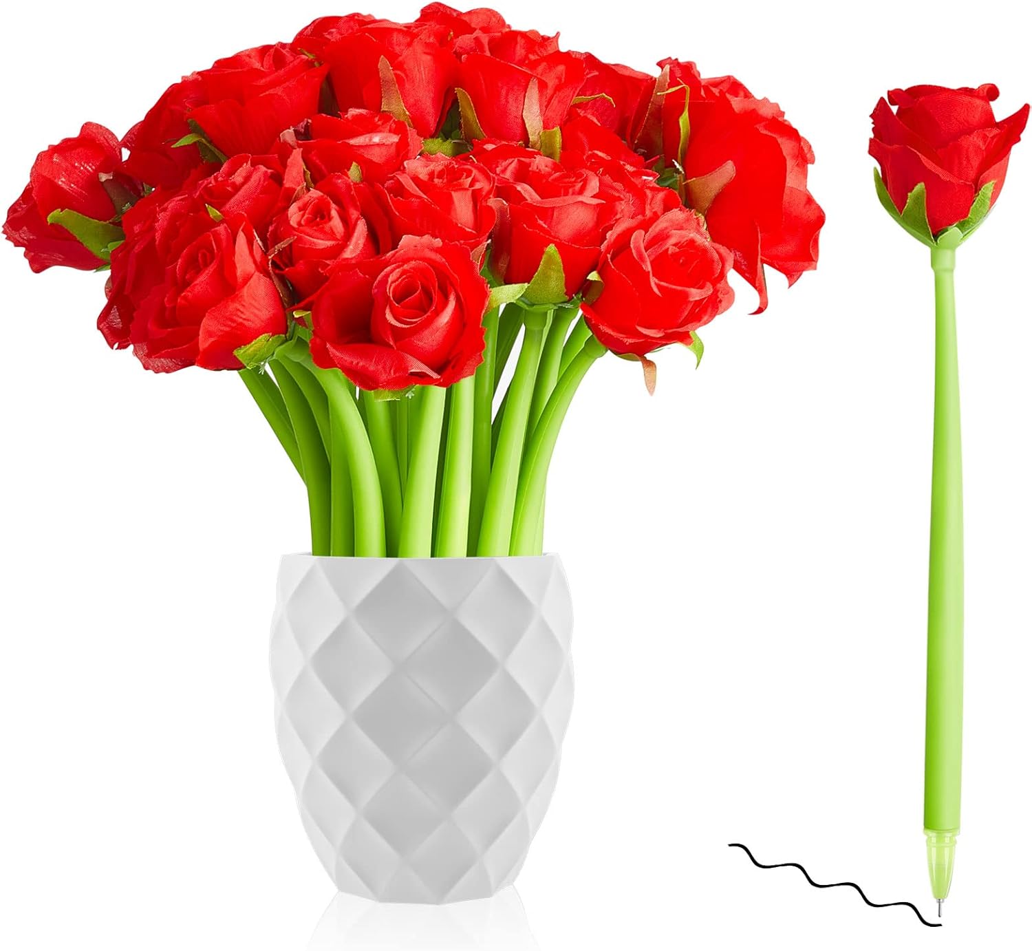 24 Pcs Valentine's Day Flower Pens Artificial Red Rose Pens Creative ...