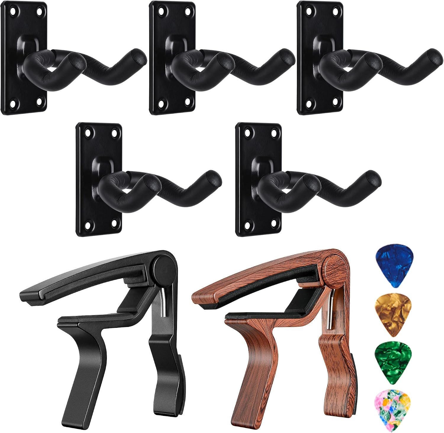 Amazon.com: Sound harbor Guitar Wall Hanger Mount 5 Pack Guitar Hangers ...