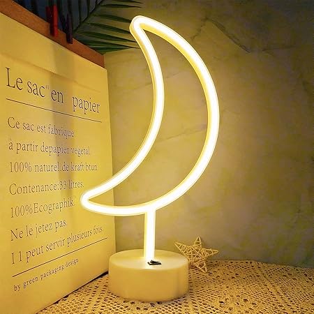 Lumoonosity Moon Neon Sign - Moon Neon Light for Bedroom, Desk, Table ...