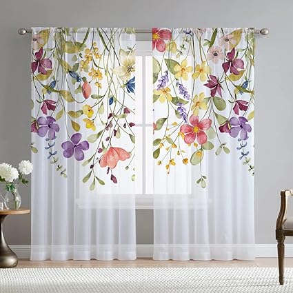 Amazon.com: Fereyis Floral Sheer Curtains for Living Room 84 inch ...