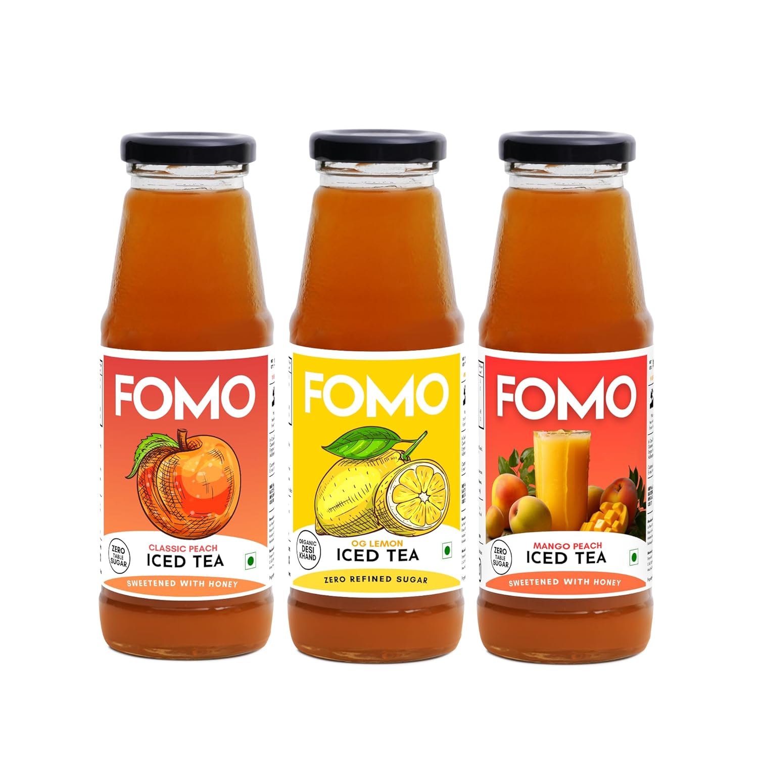 FOMO Iced Tea Variety Pack of 8 300ml (3 Lemon, 3 Peach, 2 Mango Peach ...