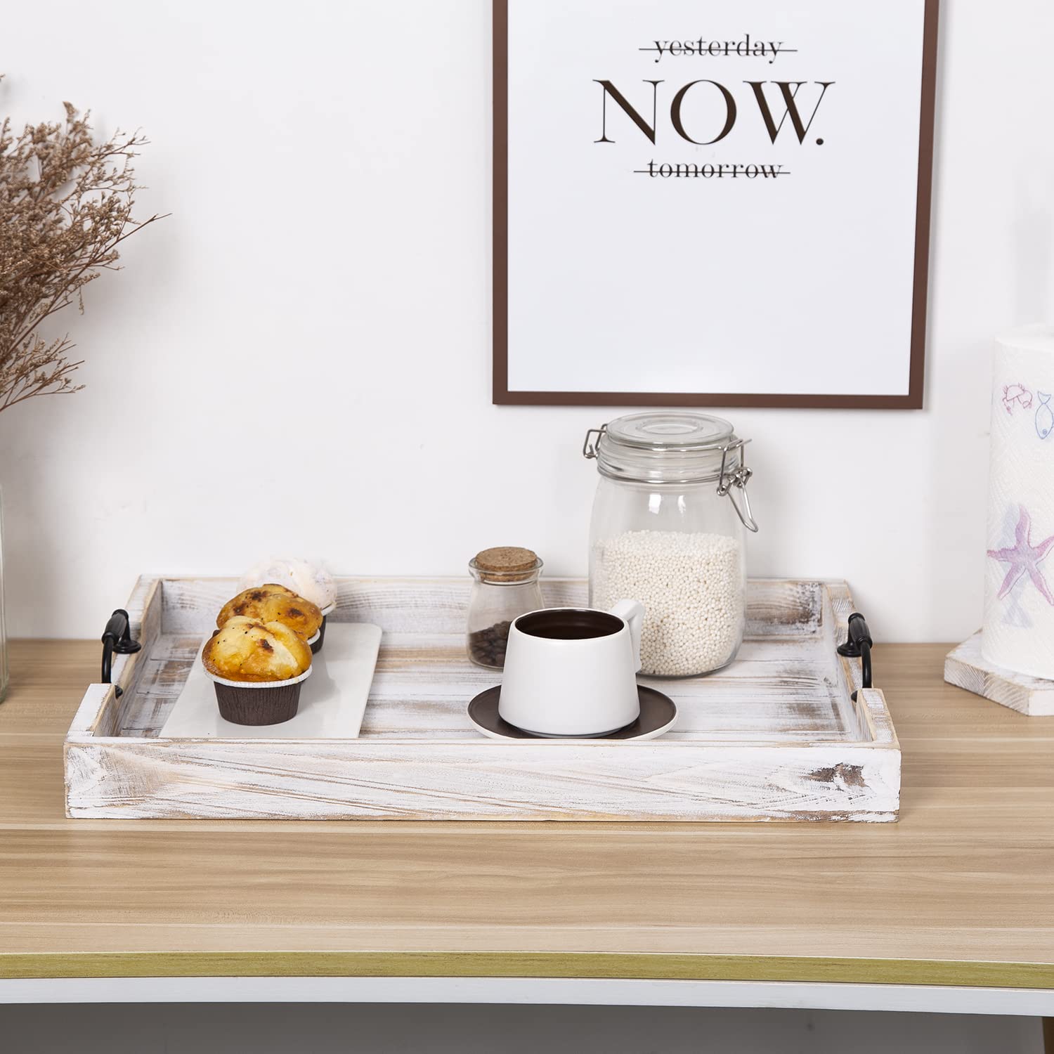 Rustic Vintage Big Wood Food Breakfast Serving Trays with Cutout Metal ...