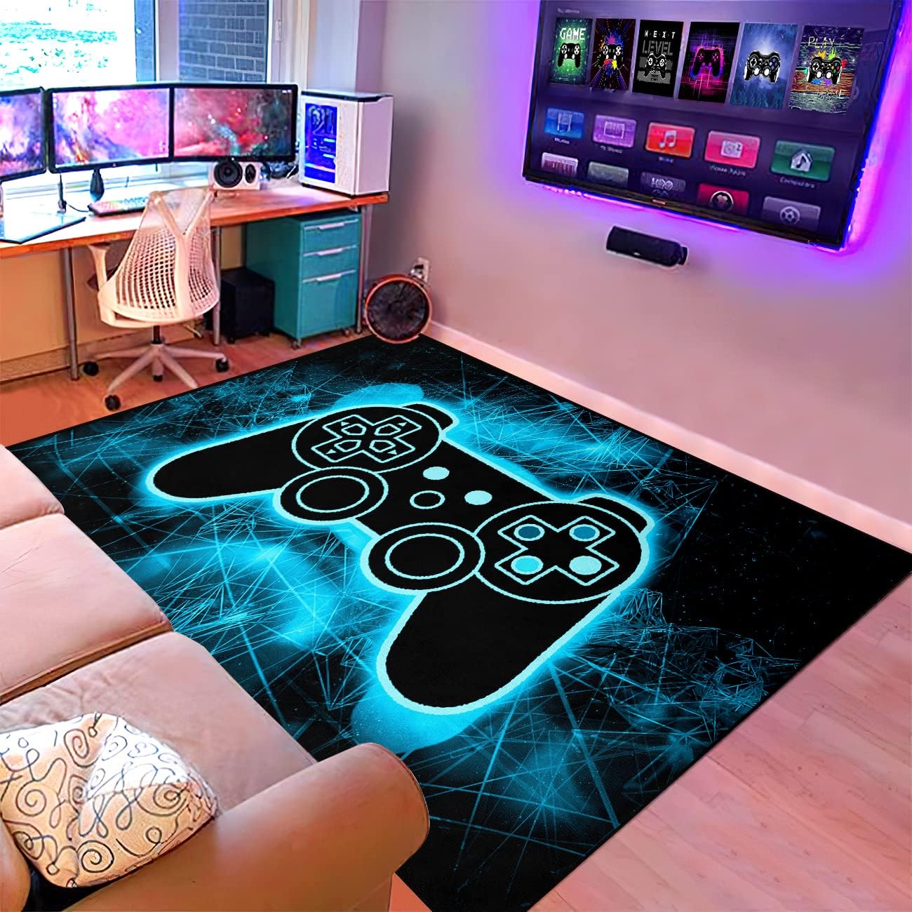 Amazon.com: Gaming Video Game Area Rugs for Boys Teens Modern Cool Tech ...