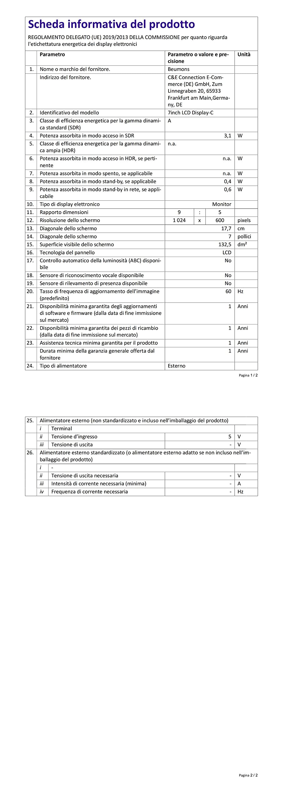 LAFVIN 7 pollici IPS LCD Touch Screen Display Panel 1024×600 schermo ...