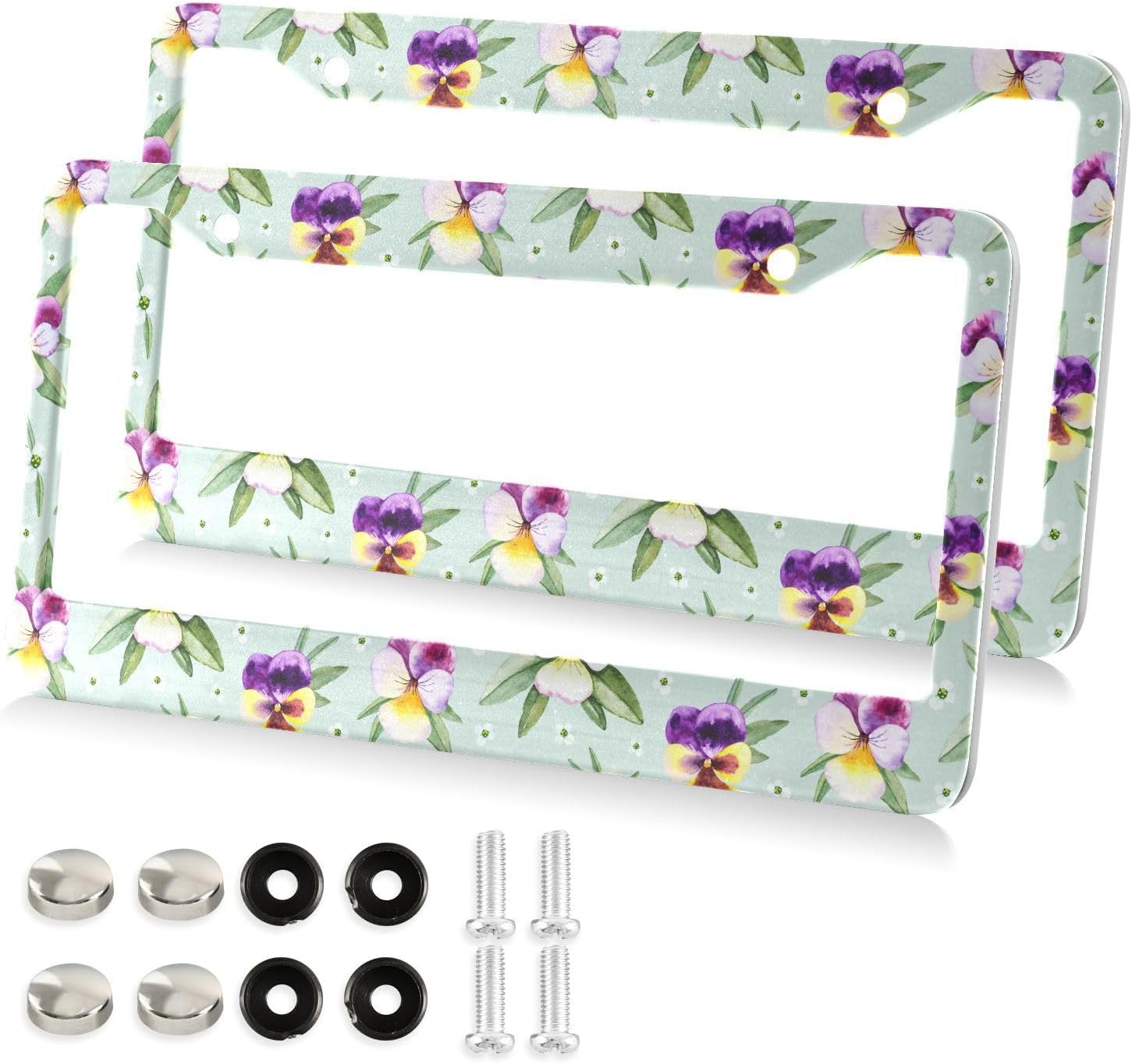 Amazon.com: Watercolor Pansy Flowers License Plate Frames, 2 Pack ...