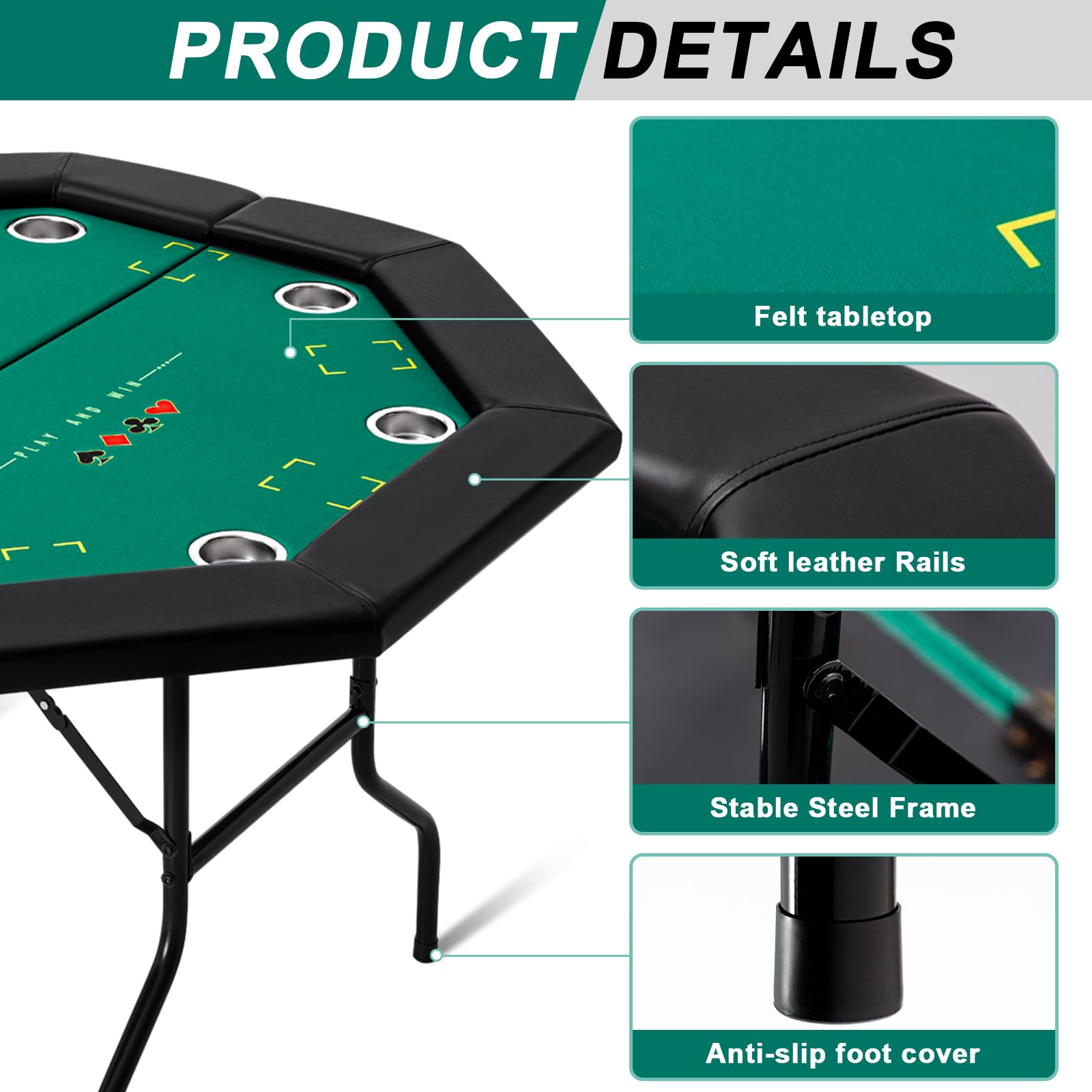Snapklik.com : Lemosae Foldable Poker Table, Portable Blackjack Table 8 ...