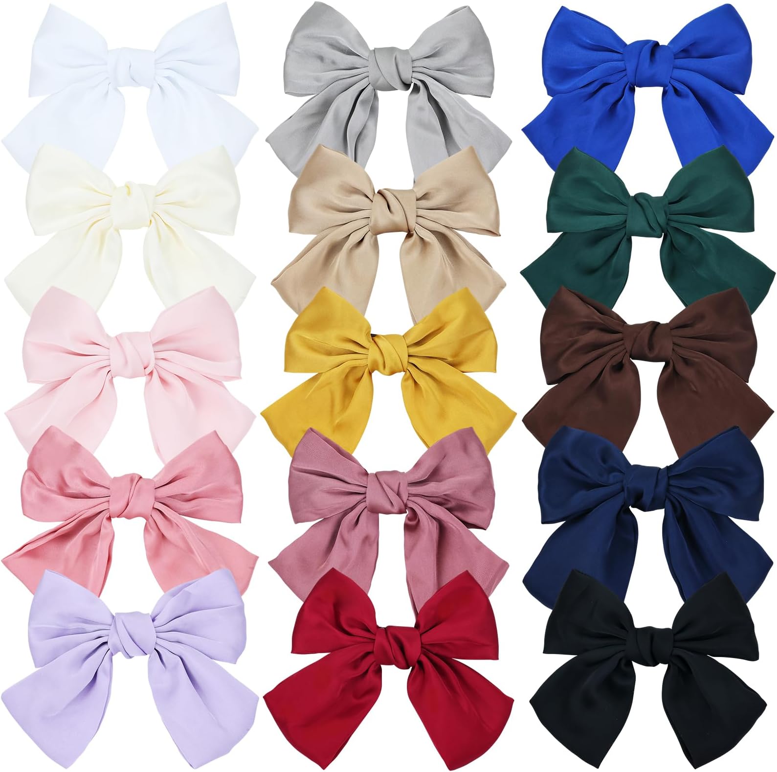Amazon.com : Dizila 12 Pack Solid Large Satin Hair Bow Clips Big Bow ...
