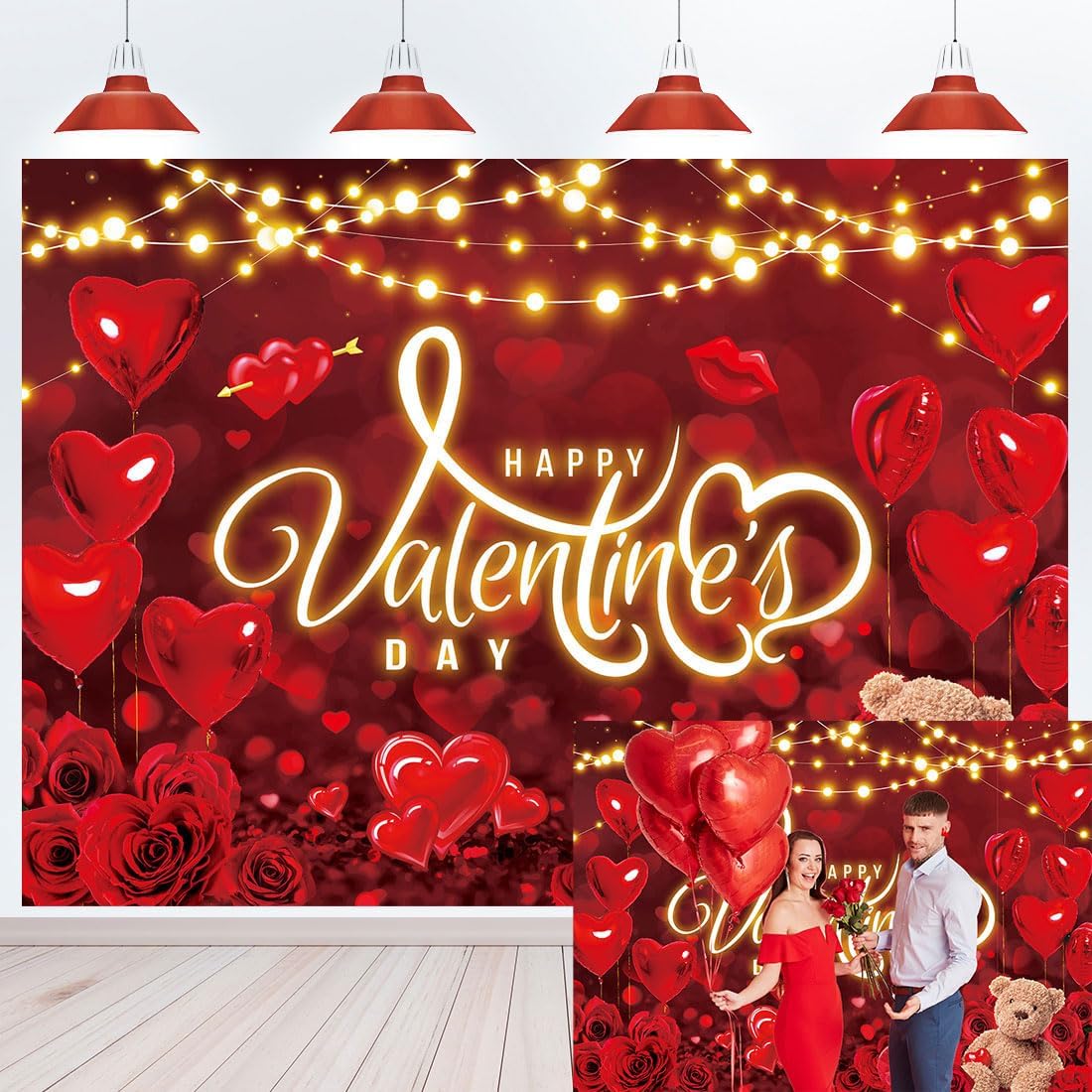 Valentine's Day party Backdrop Red Love Heart rose Background For ...