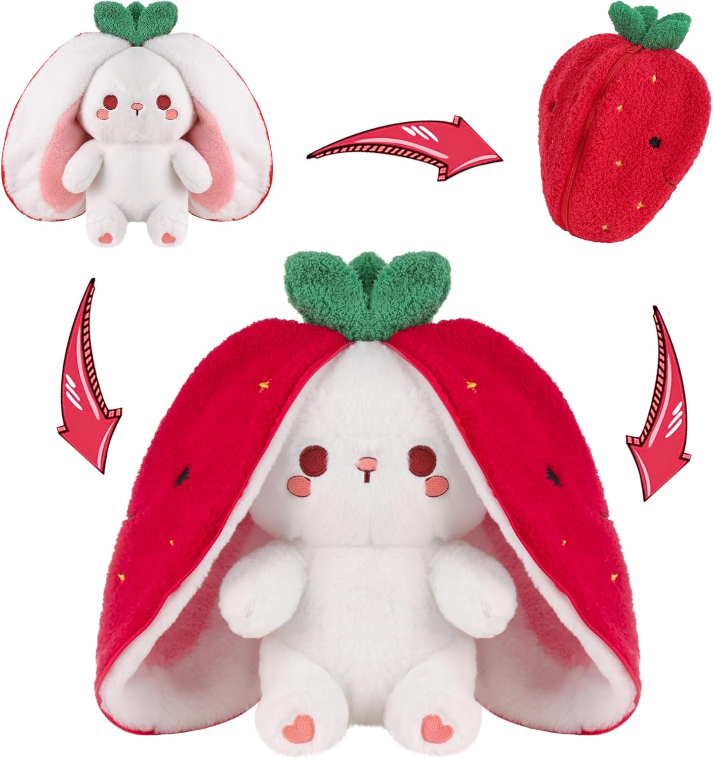 Amazon.com: MIAODAM Strawberry Bunny Plush Toy-Soft Huggable Stuffed ...