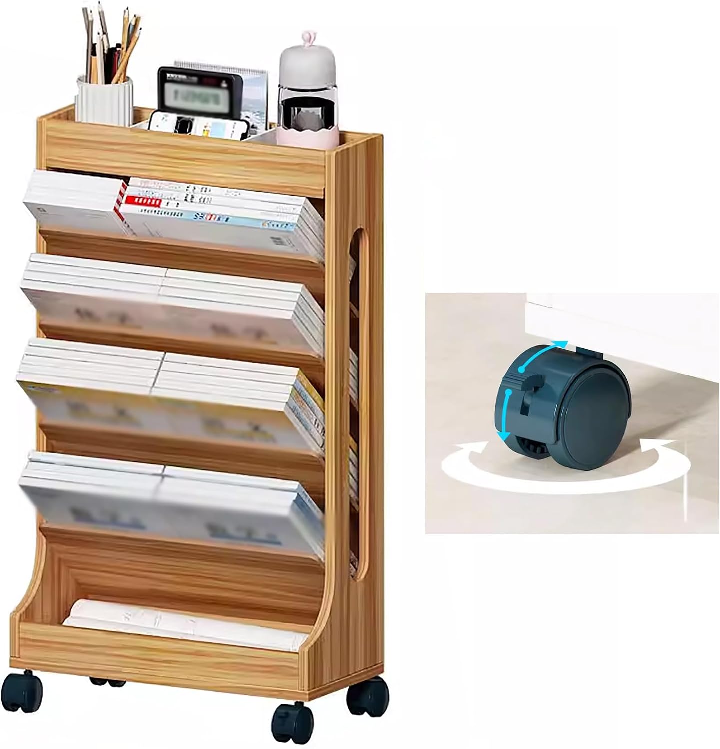 Amazon.com: Atkits Wooden Shelf Organizer Books Rolling Book Shelf ...
