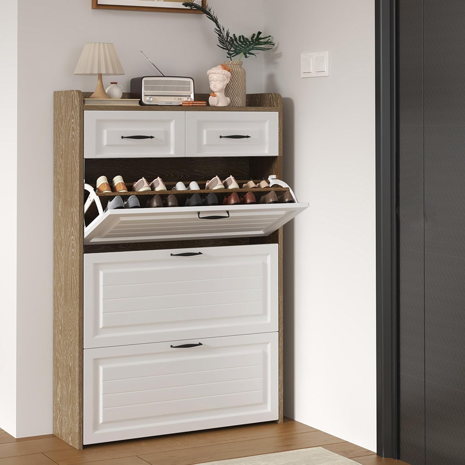 Amazon.com: Olela Narrow Slim Shoe Storage Cabinet with Deppened Flip ...