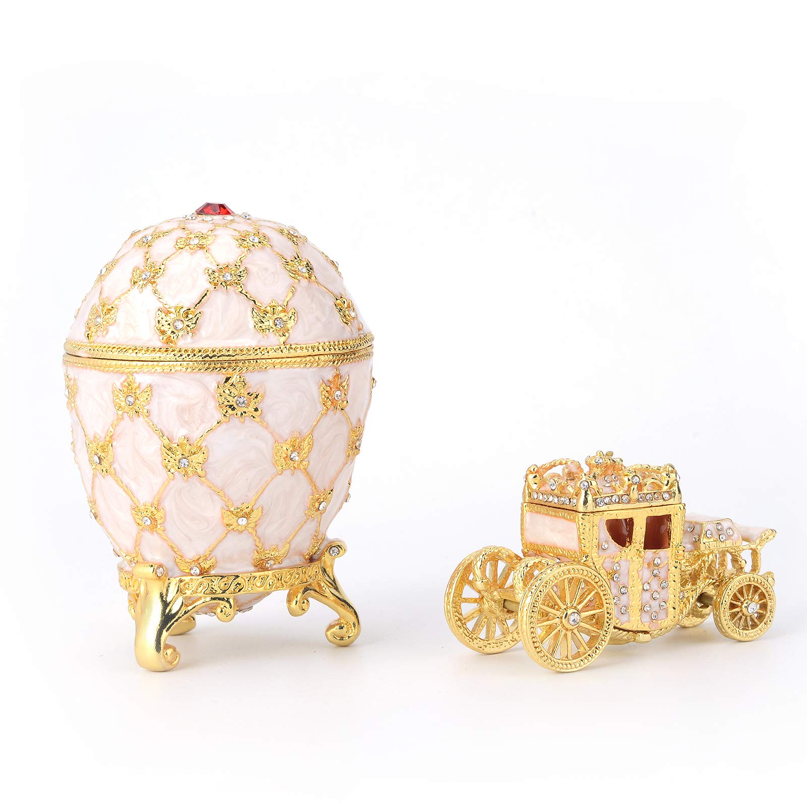 QIFU Vintage White Faberge Egg Style Jewelry Trinket Box with Mini ...
