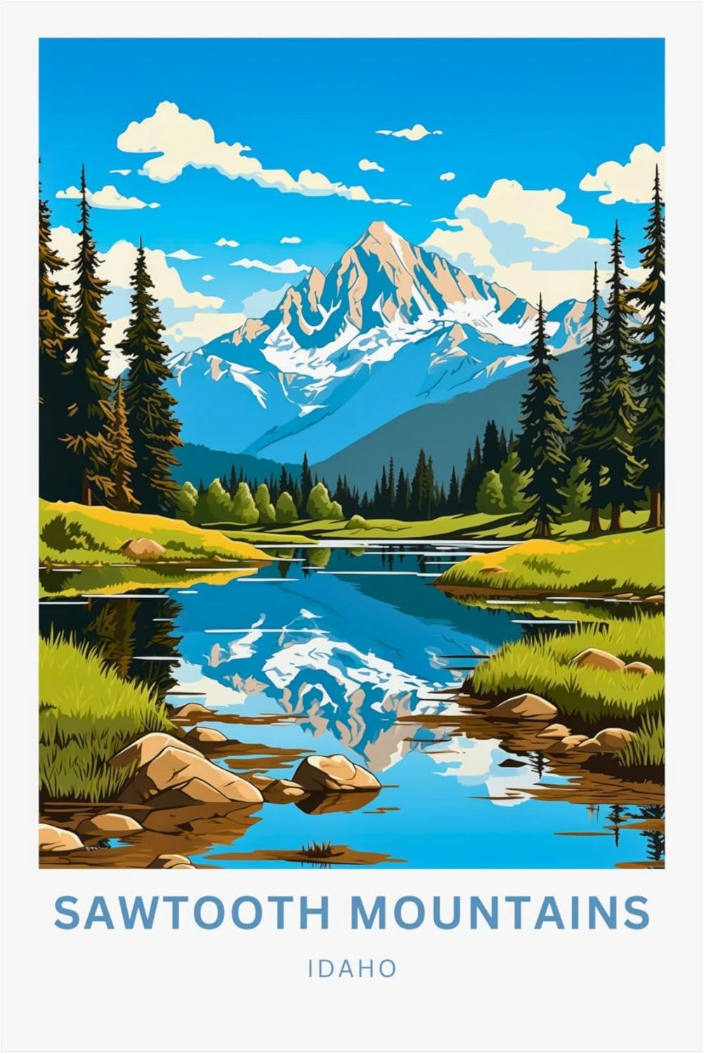 Amazon.com: Sawtooth Mountains Travel Art Poster – Sawtooth Mountains ...