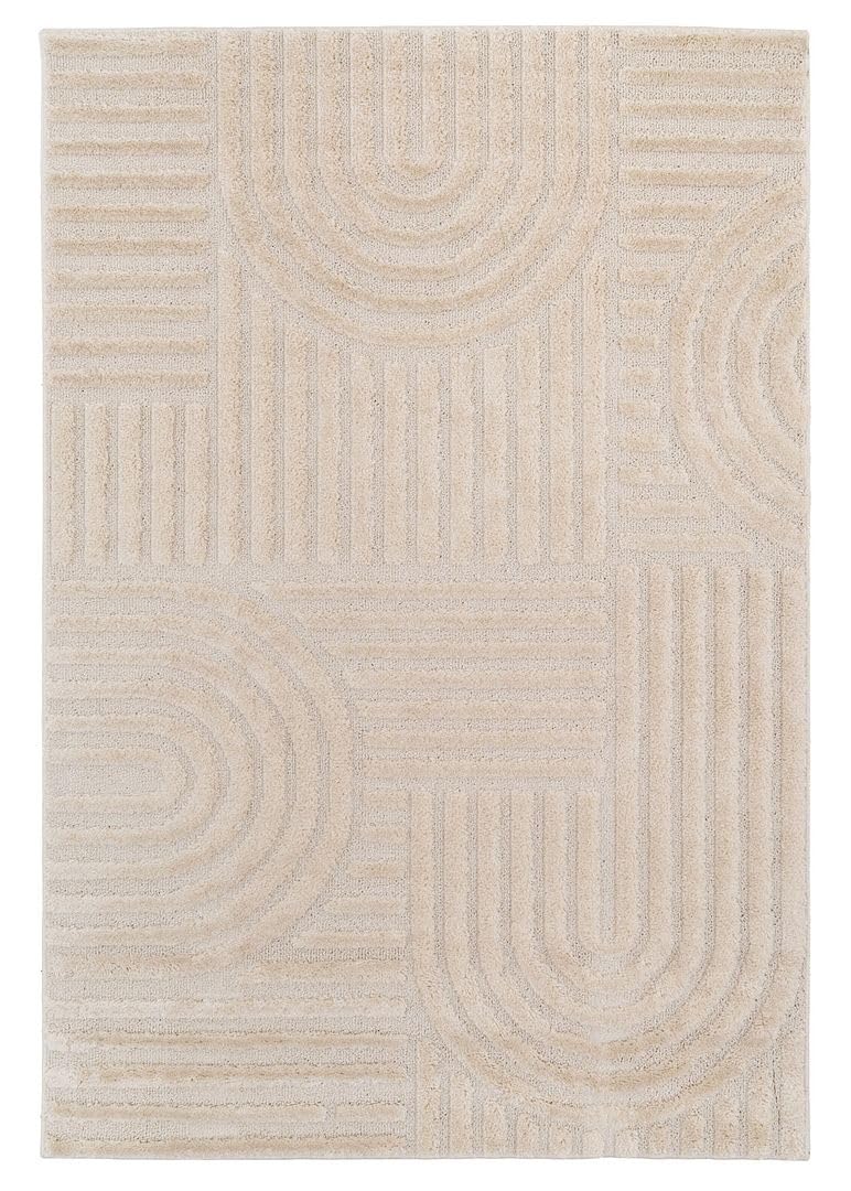 Cream Living Room Rug Neutral Luxury Thick Pile Lines Design Soft ...