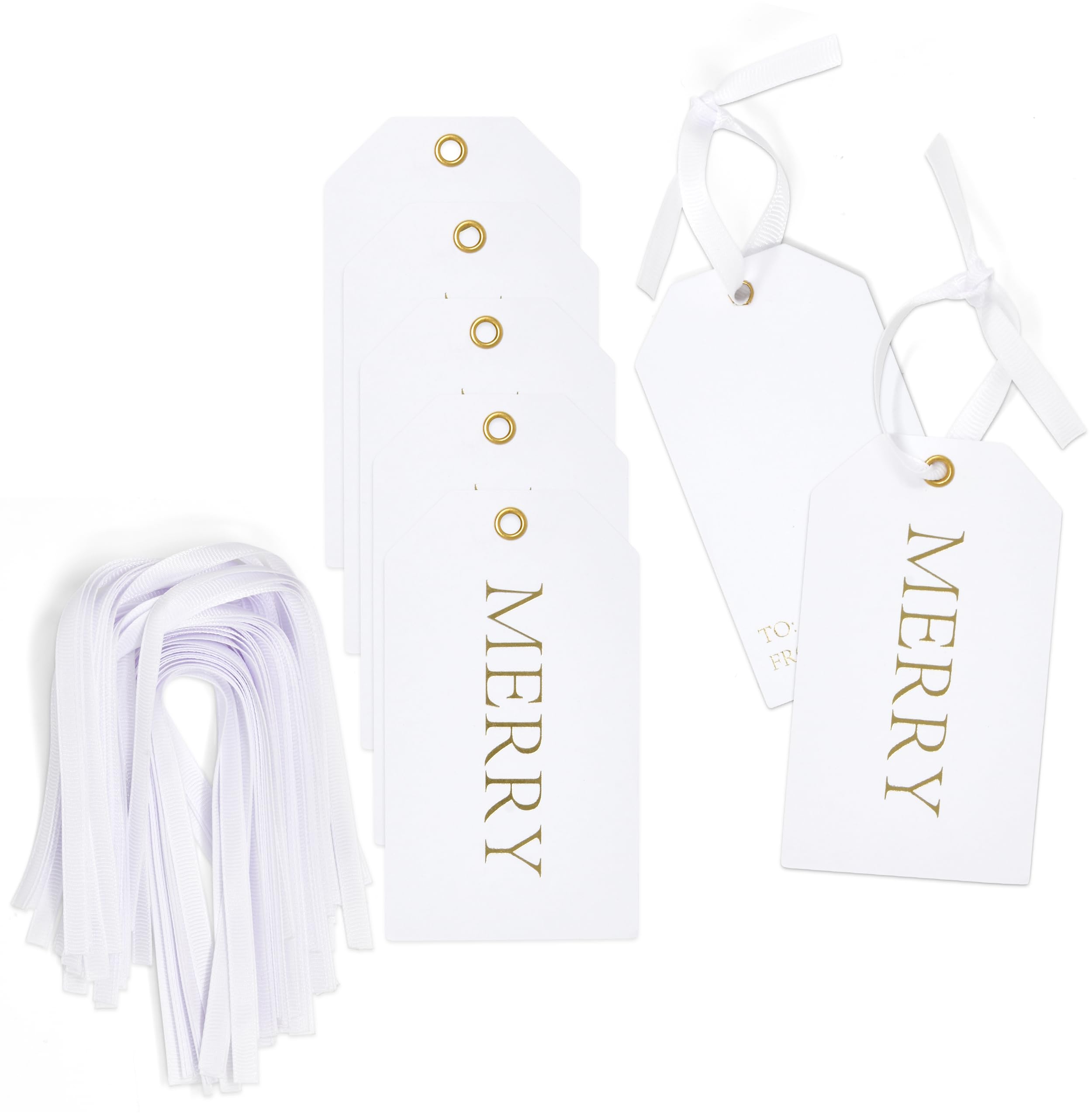 Amazon.com : 50 Count Christmas Gift Tags with Ribbon Tie Strings Gold ...