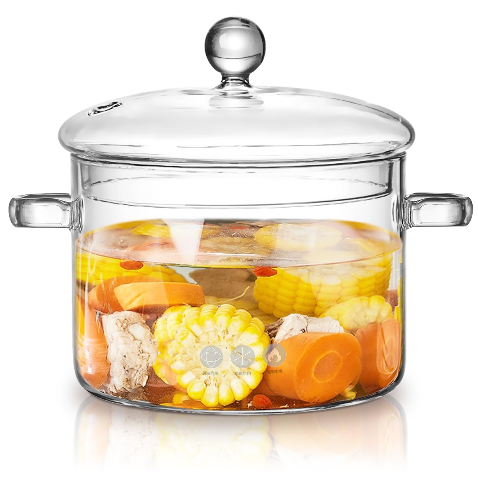 Amazon.com: ALMOXVYE Glass Cooking Pot with Lid, 1.5L/50 Oz Clear Glass ...