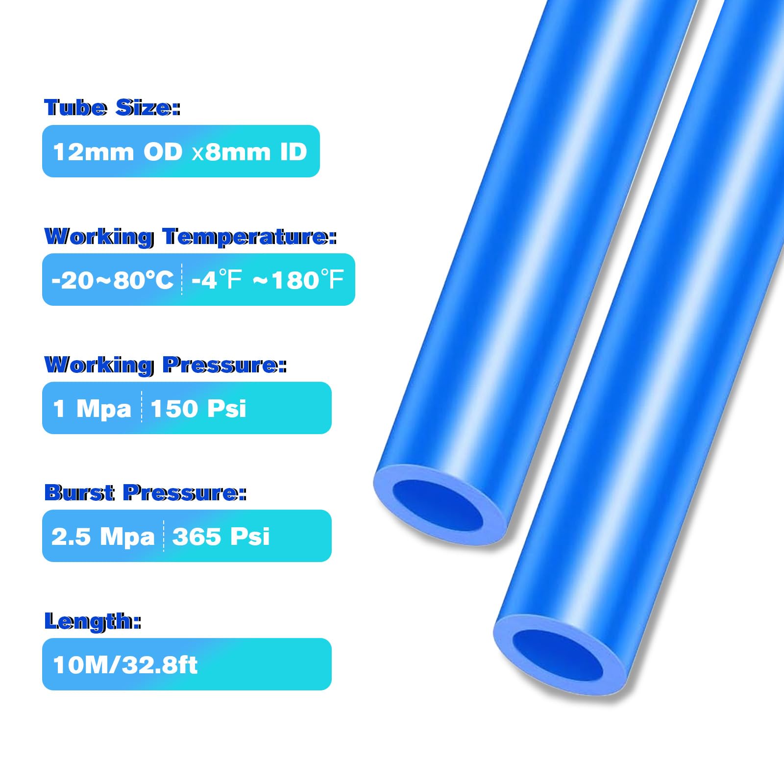 Snapklik.com : Pneumatic Tubing Pipe Pu Hose,Blue 12mm OD X 8mm ID 32.8 ...