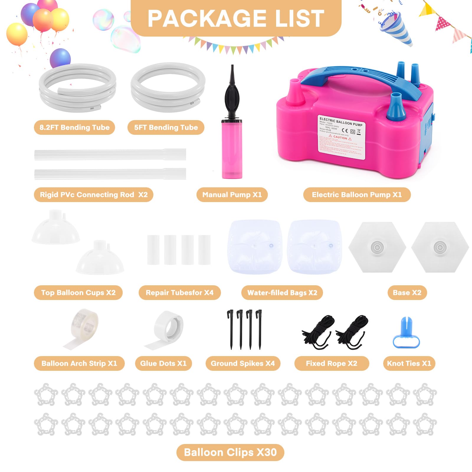 Snapklik.com : Balloon Arch Stand Kit And Balloon Pump Electric, 8.2FT ...
