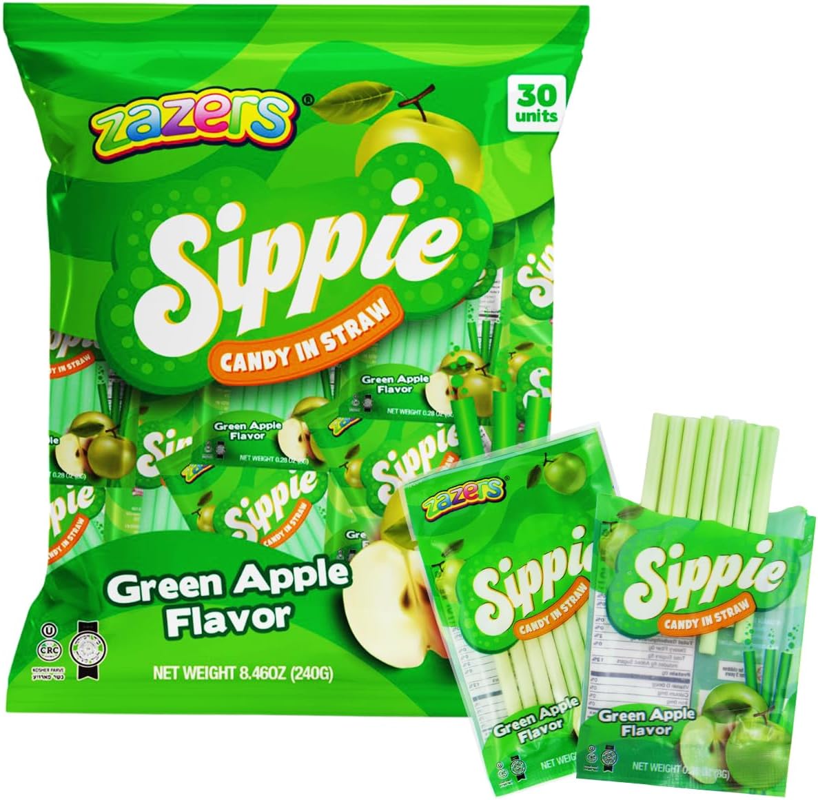 Amazon.com: Zazers Sippie Pop Candy Filled Straws - 30 Pack of Green ...