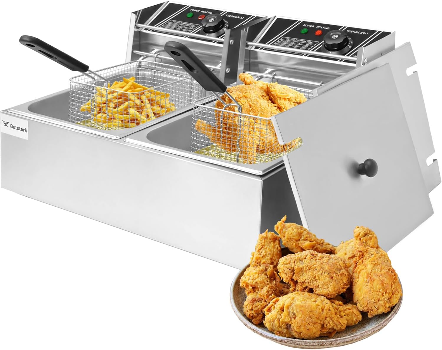 GUTSTARK Freidora Electrica de Aceite Industrial 12 Litros Doble Bandeja Acero Inoxidable ...