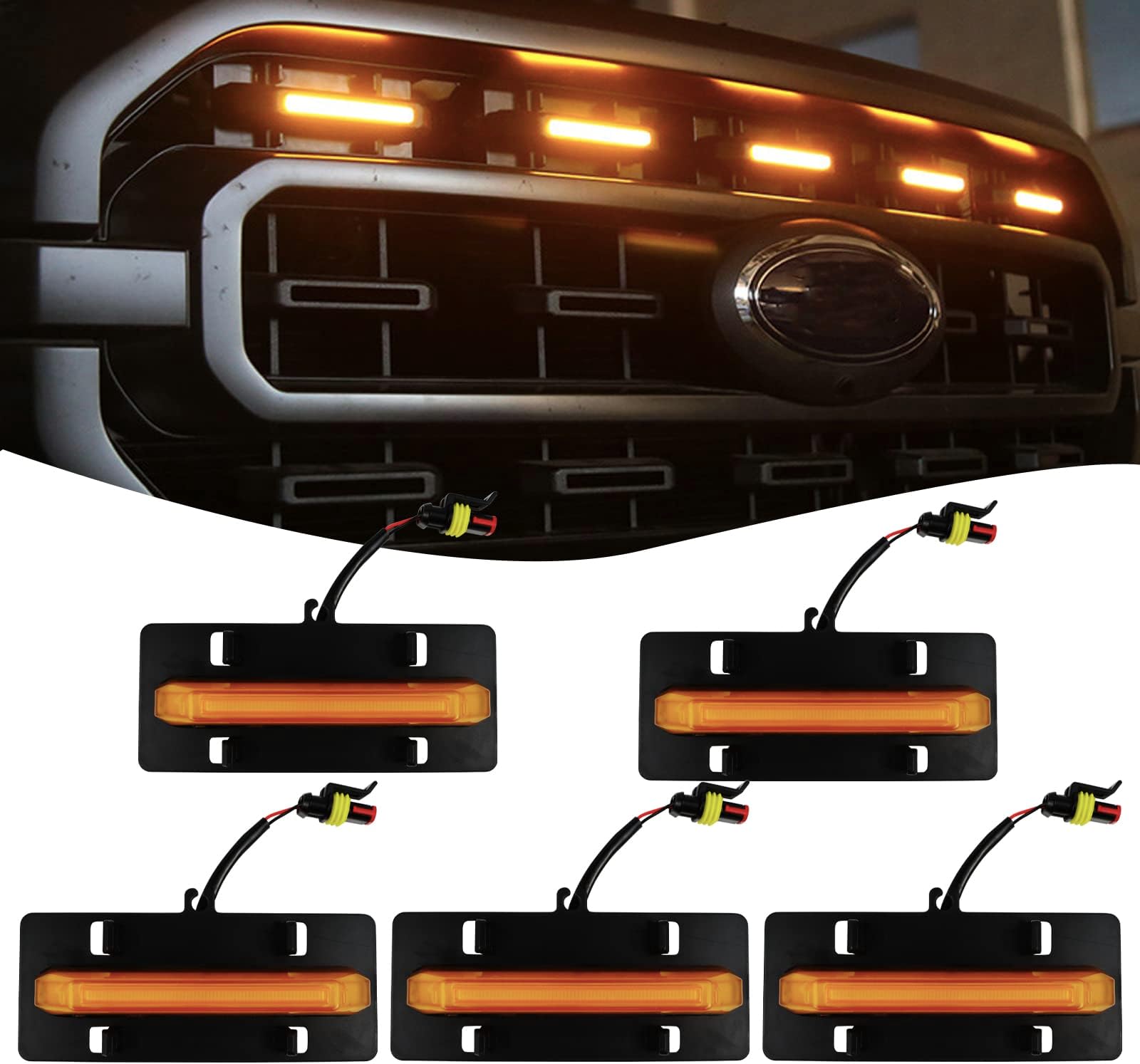 Amazon.com: GEEGEETOP 5PCS Grille Lights LED Amber Front Grille Makers ...
