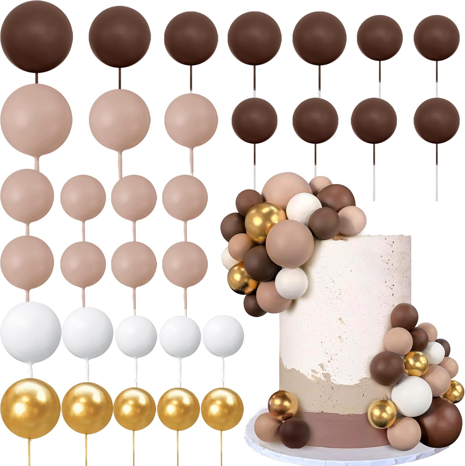 Amazon.com: 32 PCS Ball Cake Picks Colorful Ball Shaped Cake Topper ...