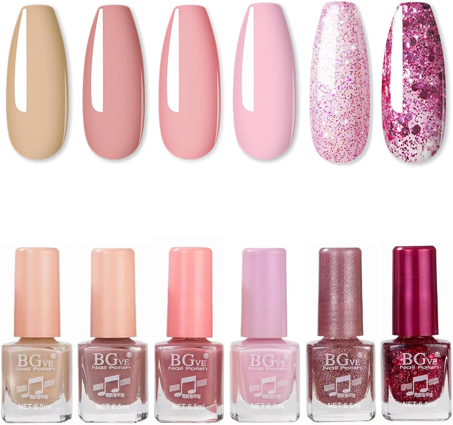 6PC Pink Glitter and Nude Nail Polish Set - Quick Dry & Long Lasting ...