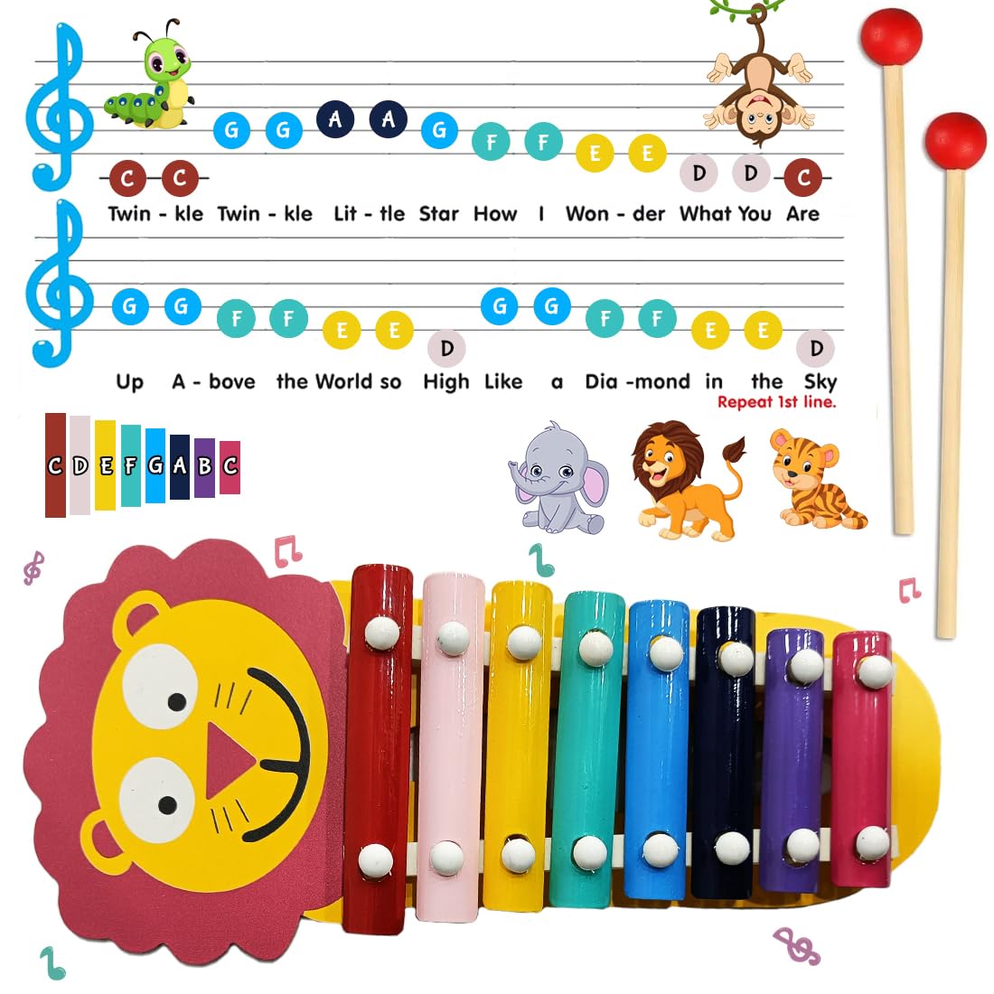 Buy Wembley Wooden Xylophone for Kids | Musical Instruments for Kids- 2 ...