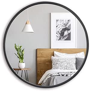 Amazon.com: SUPER DEAL Black Round Mirror, 18 Inch Bathroom Vanity Wall ...
