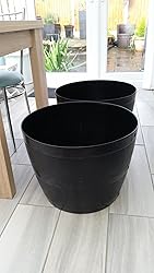 GARDEN HALF BARREL PLANTER BLACK PLASTIC 50CM DIAMETER - X 2 PLANTERS ...