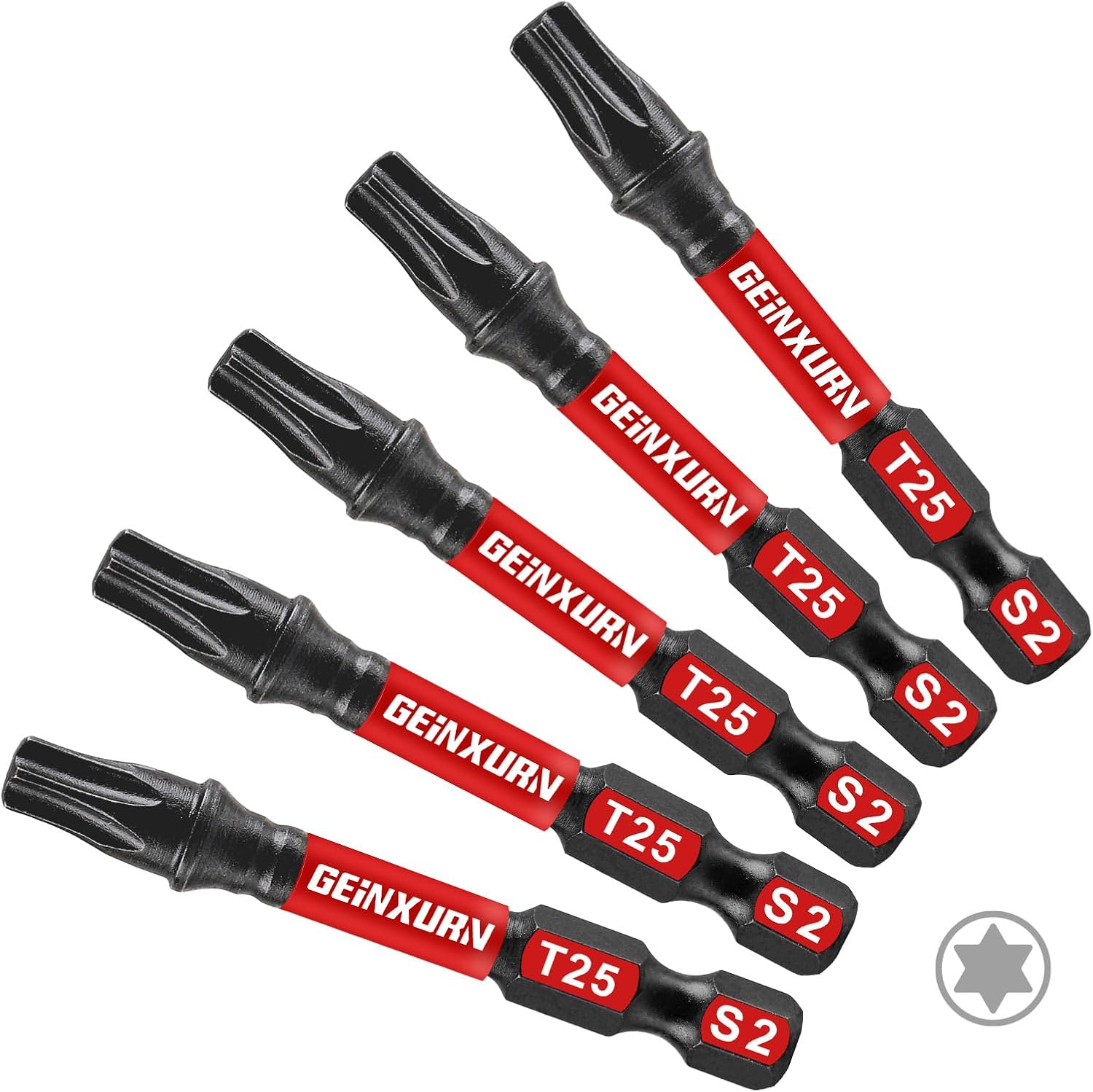 Geinxurn 5Pieces T25 2 In. Impact Tough Magnetic Screwdriver Bit Set ...