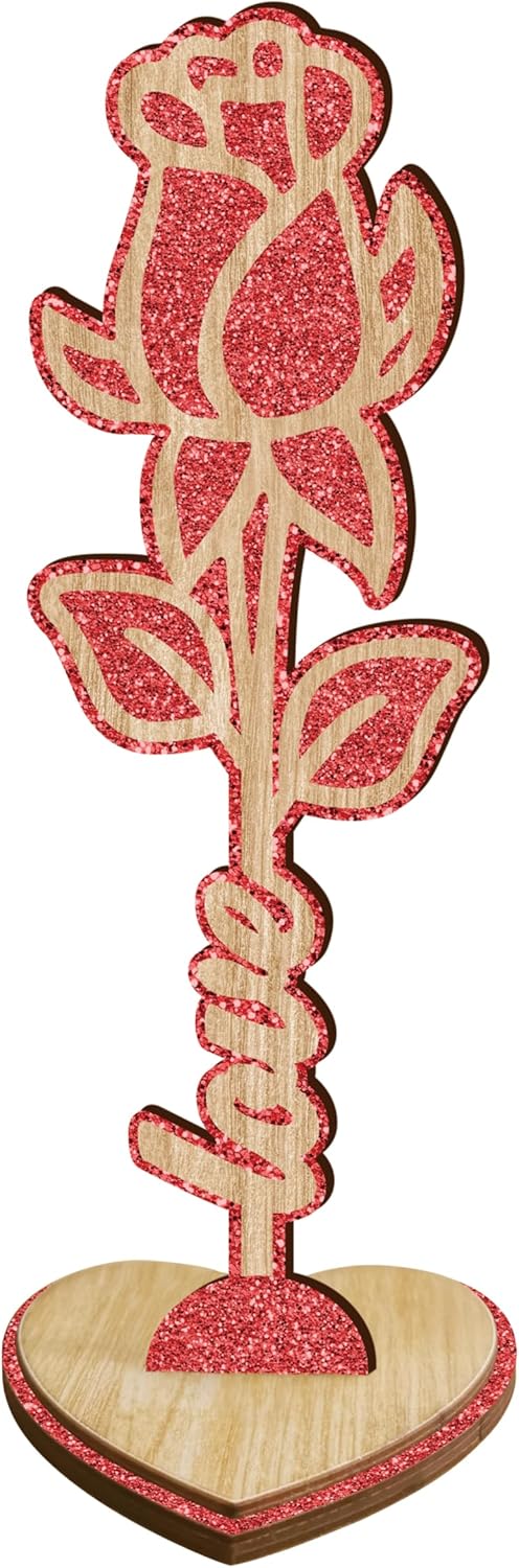 Amazon.com: Wood Red Rose Table Decor - Love Rosebud -8.7" X 2.8 ...