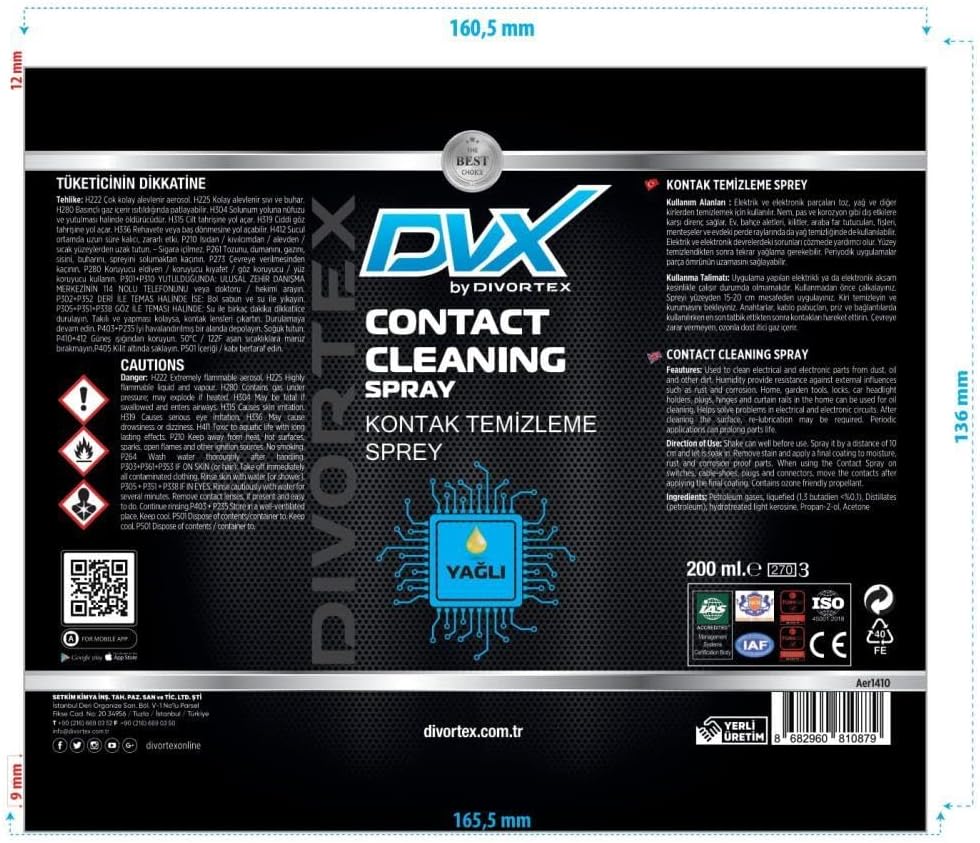 Divortex Yağlı Kontak Temizleme Spreyi 200 ml. : Amazon.com.tr: Otomotiv