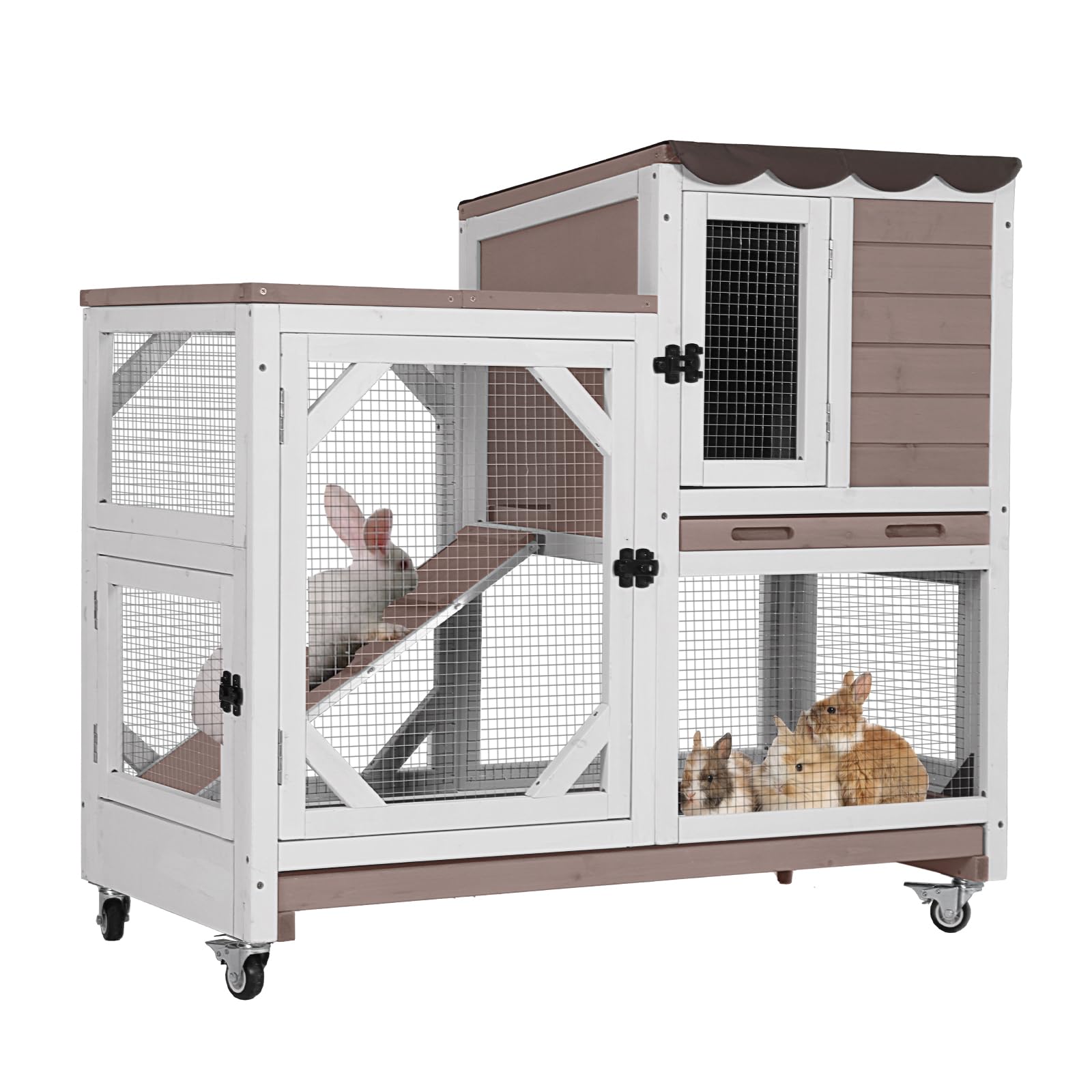 Amazon.com: Aivituvin Rabbit Cage Indoor Outdoor Bunny Hutch on Wheels ...