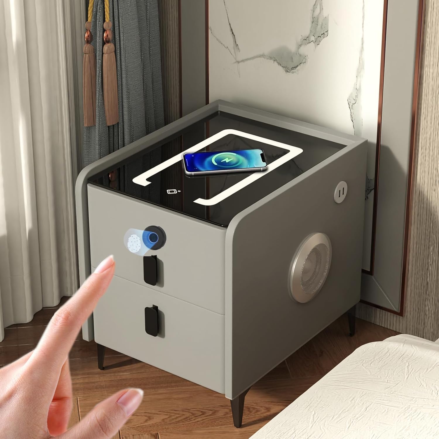 Amazon.com: QHRAY Smart Nightstand with Fingerprint Lock Drawer ...