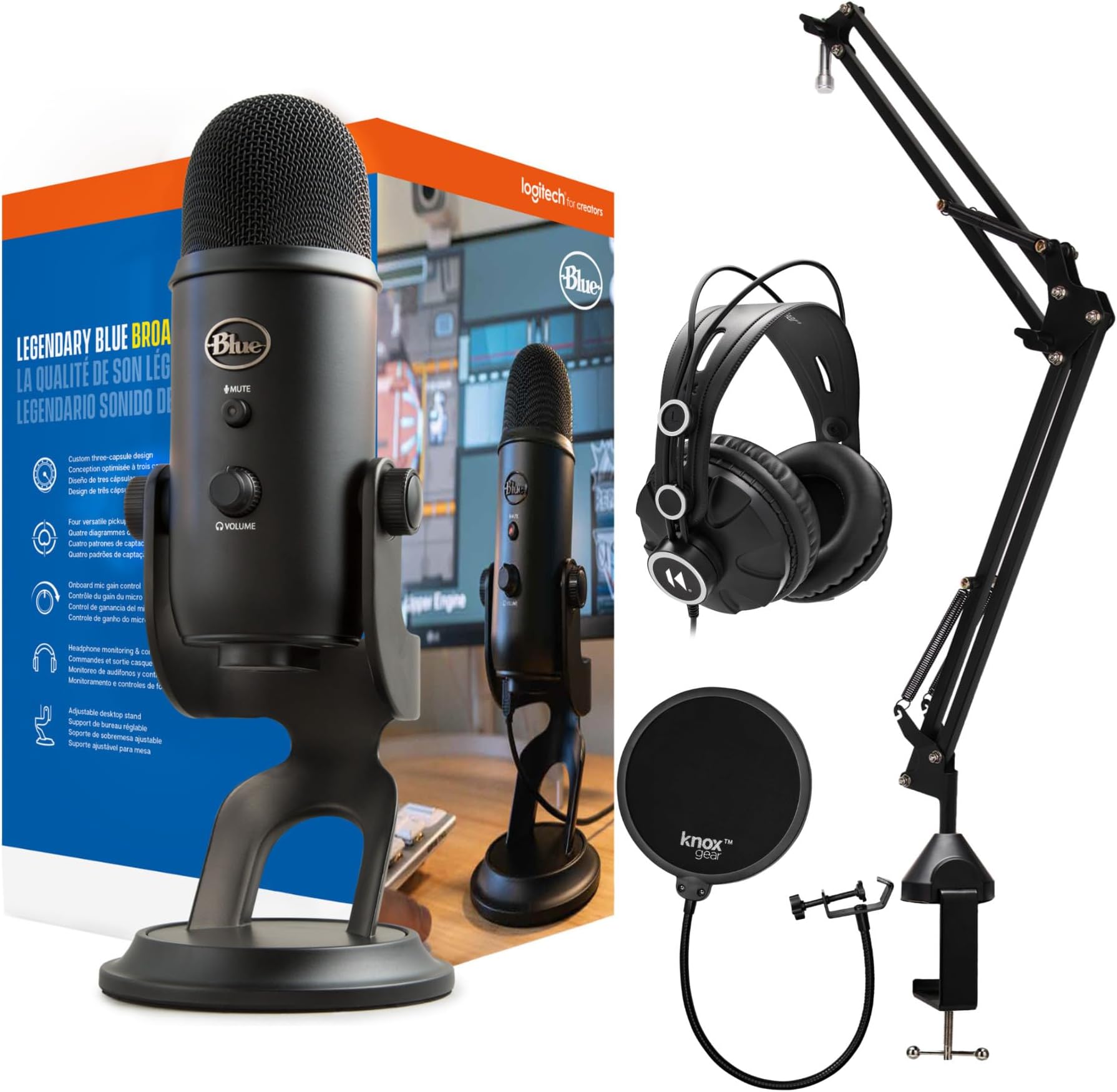Amazon.com: Blue Microphone Yeti USB Microphone Bundle with Headphones ...