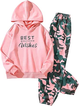 Amazon.com: OYOANGLE Girl's 2 Piece Printed Long Sleeve Hoodie ...