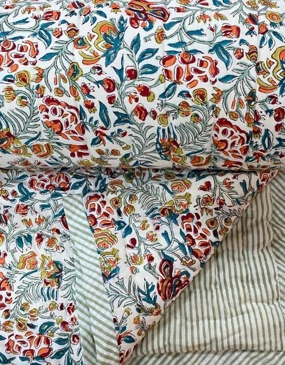 Ridhi Block Print Quilted Throw Blanket 100% Cotton Quilt, Cover for ...