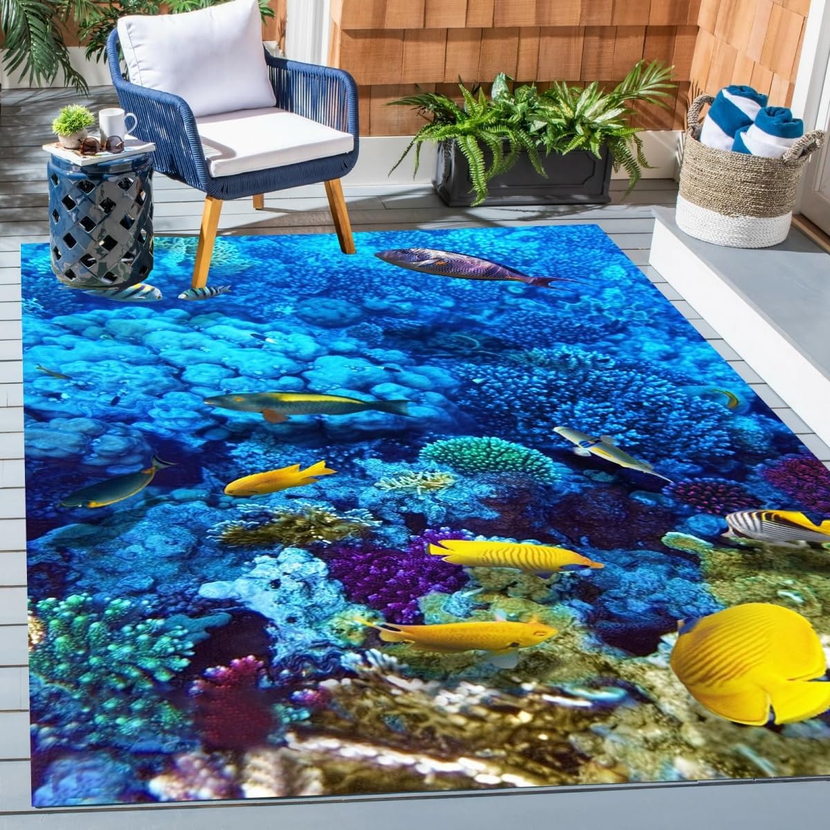 Natural Aesthetic Ocean Animal Theme Area Rug 8x10 Colorful Coral Fish ...