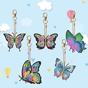 Butterfly Diamond Key Chain Kits 5 Pcs Animal Double Sided Diamond Art ...