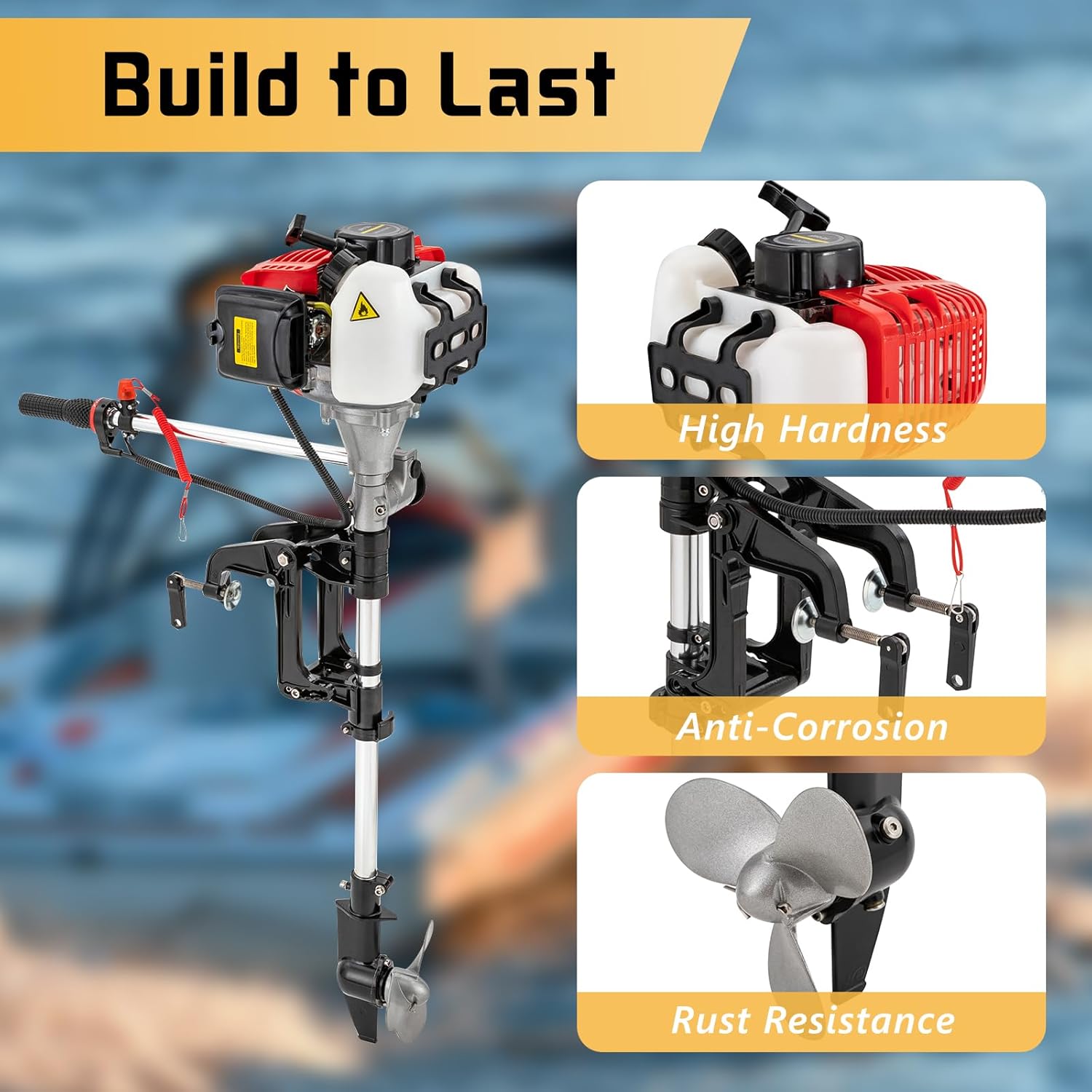 RustyVioum Motor fuera de borda de 2.5 HP de 2 tiempos, motor de barco de pesca Motor fuera de ...