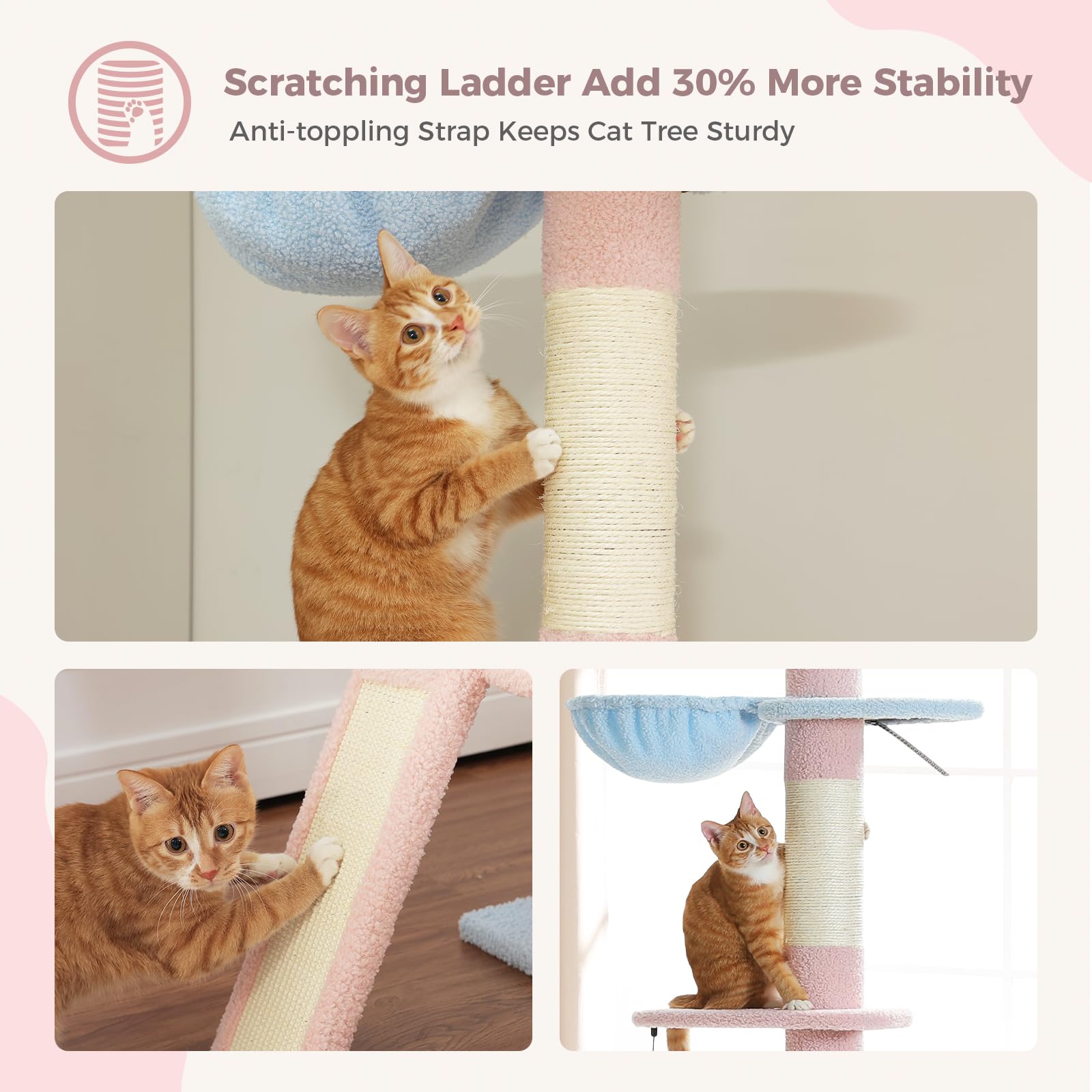 Snapklik.com : PEQULTI Pink Cat Tree Floor To Ceiling Tall Cat Tower ...