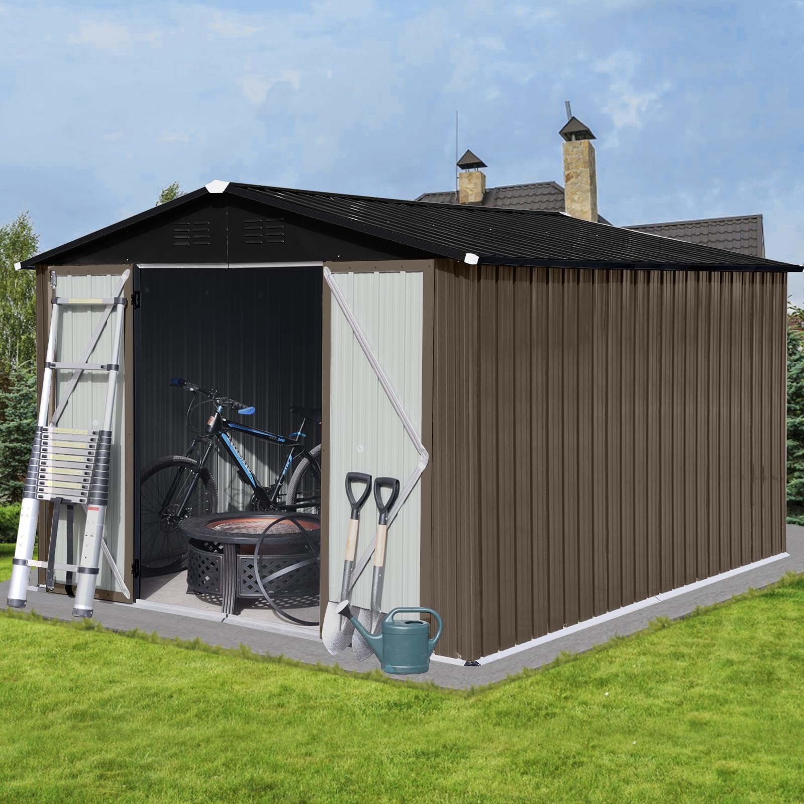 Amazon.com : DHPM 10ft x 8ft Garden Storage Shed,Metal Outdoor Storage ...
